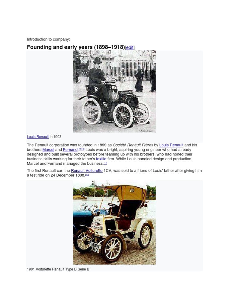 Founding and Early Years (1898 - 1918) : Louis Renault Marcel Fernand ...