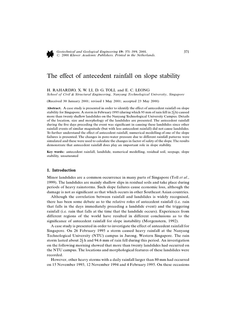 Antecedent Rainfall and Slope Stability | PDF | Landslide | Soil