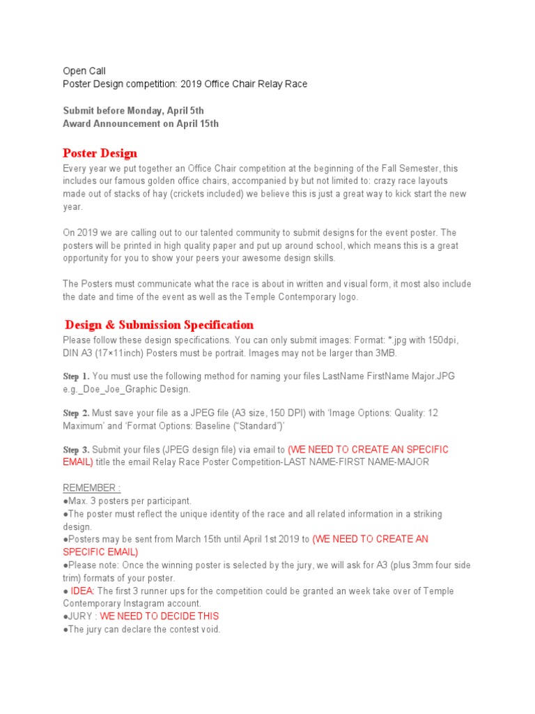2019 Office Chair Relay Race Poster Contest | PDF