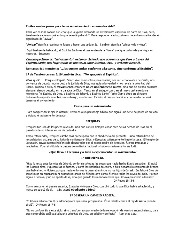 Cuáles Son Los Pasos para Tener Un Avivamiento en Nuestra Vida | PDF ...