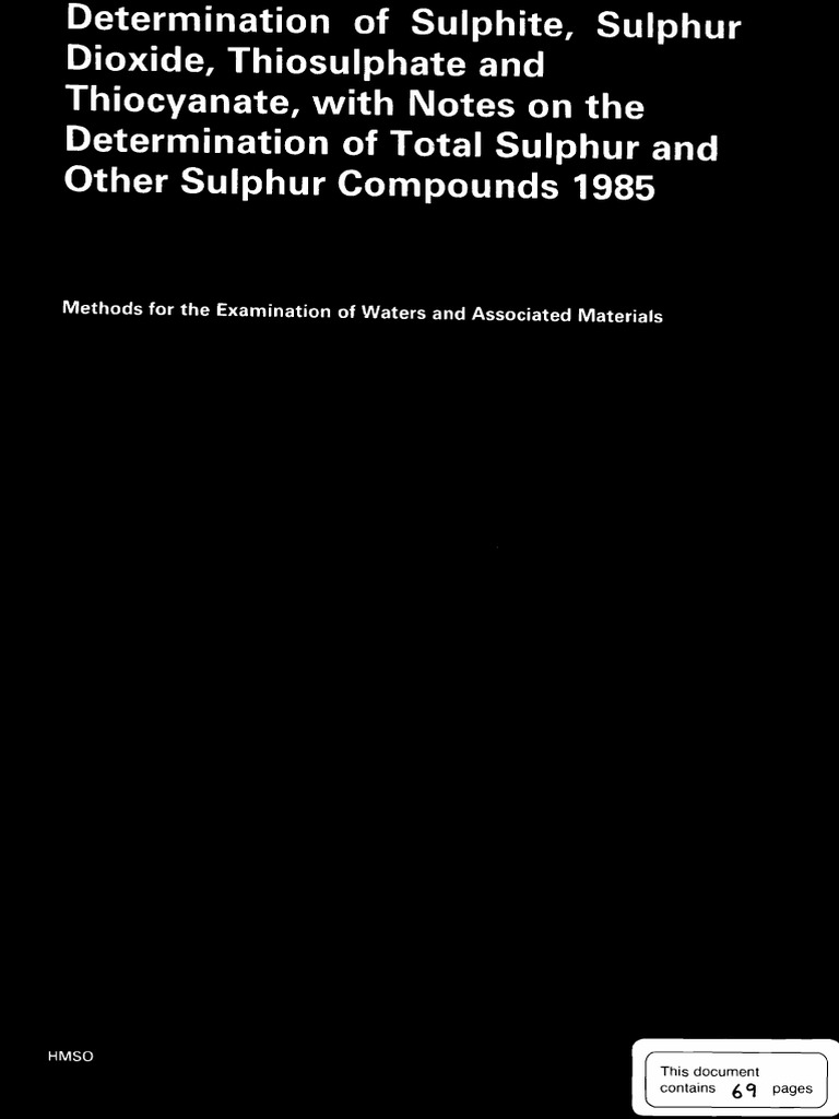 Determination of Sulphite Sulphur Dioxide Thiosulphate and Thiocyanate ...