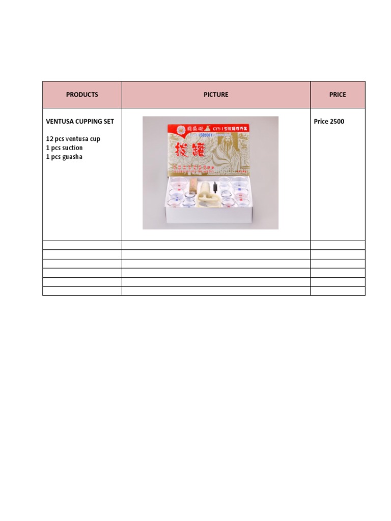 Ventusa Cupping Set - 12 pcs - Price 2500 | PDF