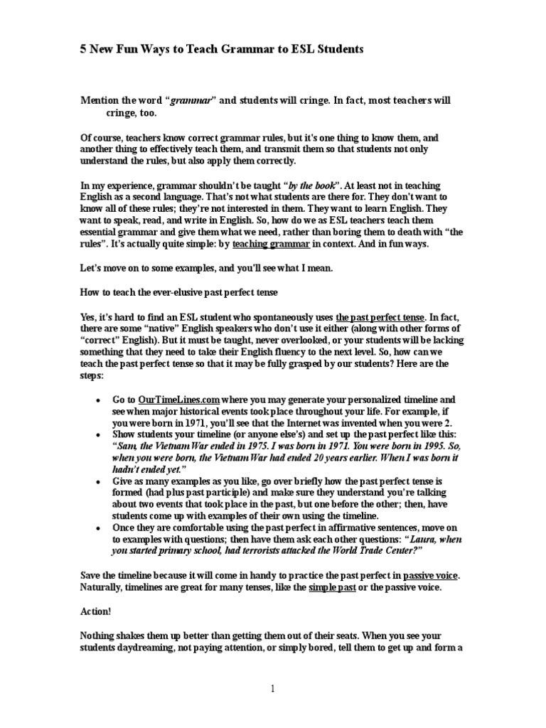 Fun Grammar Teaching Strategies for ESL | PDF | Lesson Plan | English ...