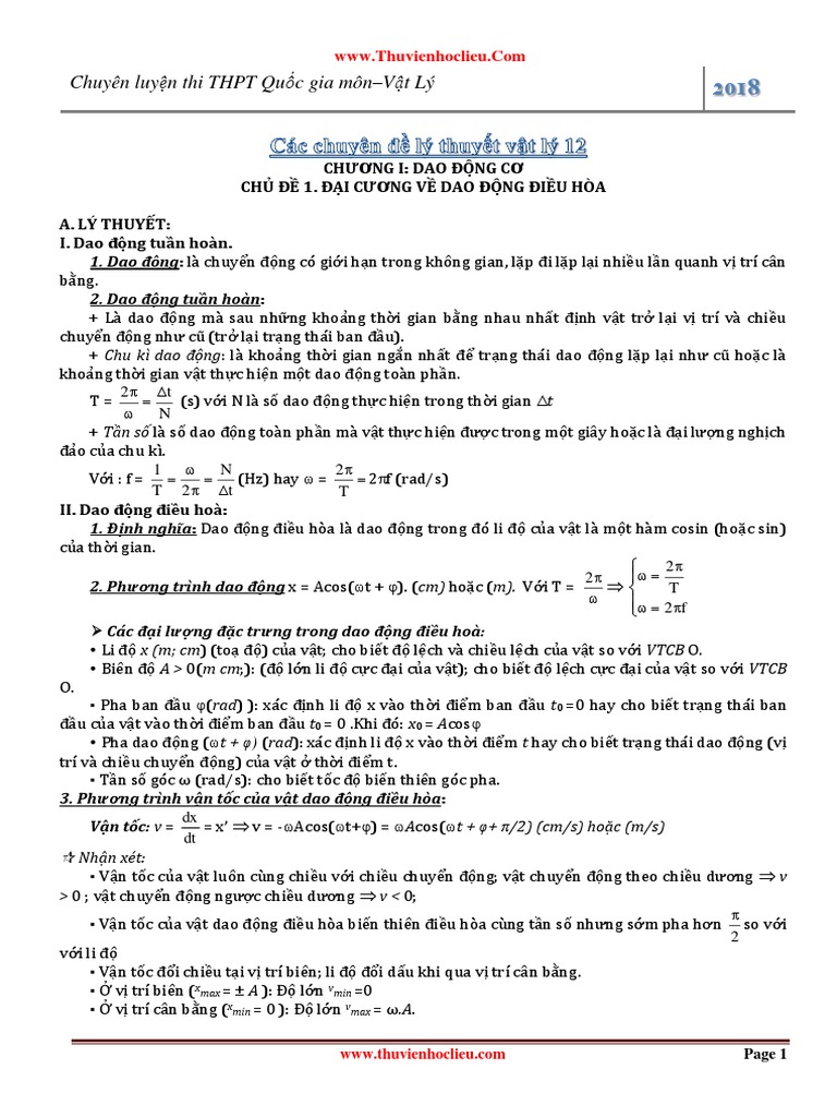 Chuyen de Ly Thuyet Vat Ly 12 | PDF