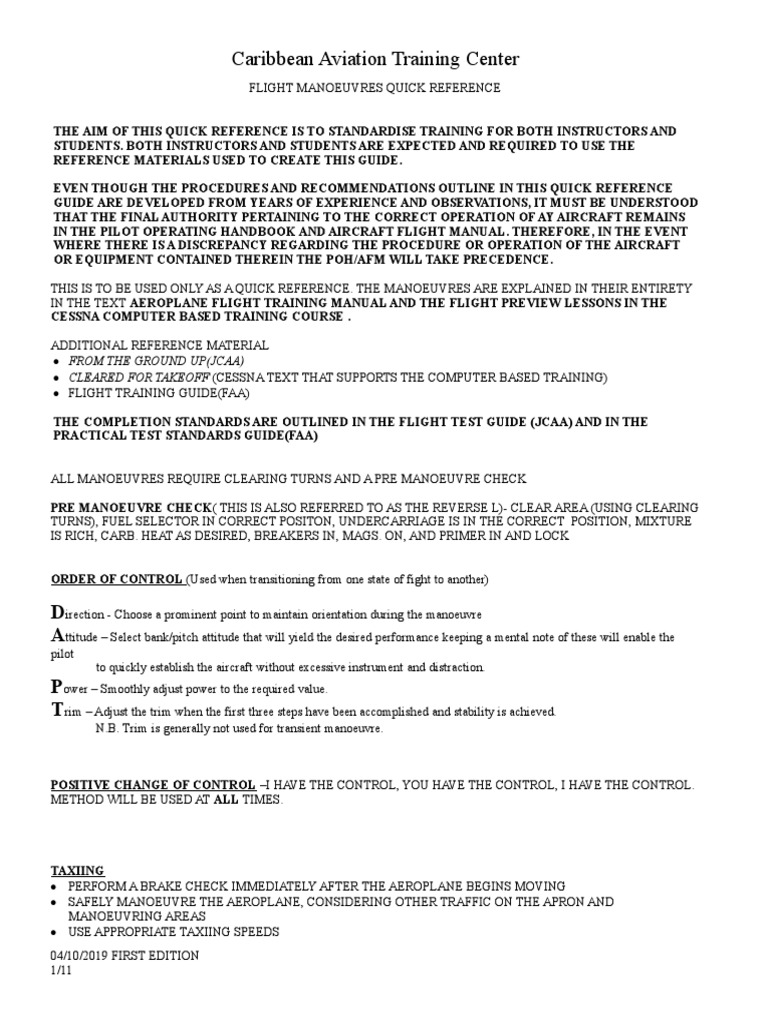 Flight Manoeuvres Quick Reference | PDF | Flight Dynamics (Fixed Wing ...
