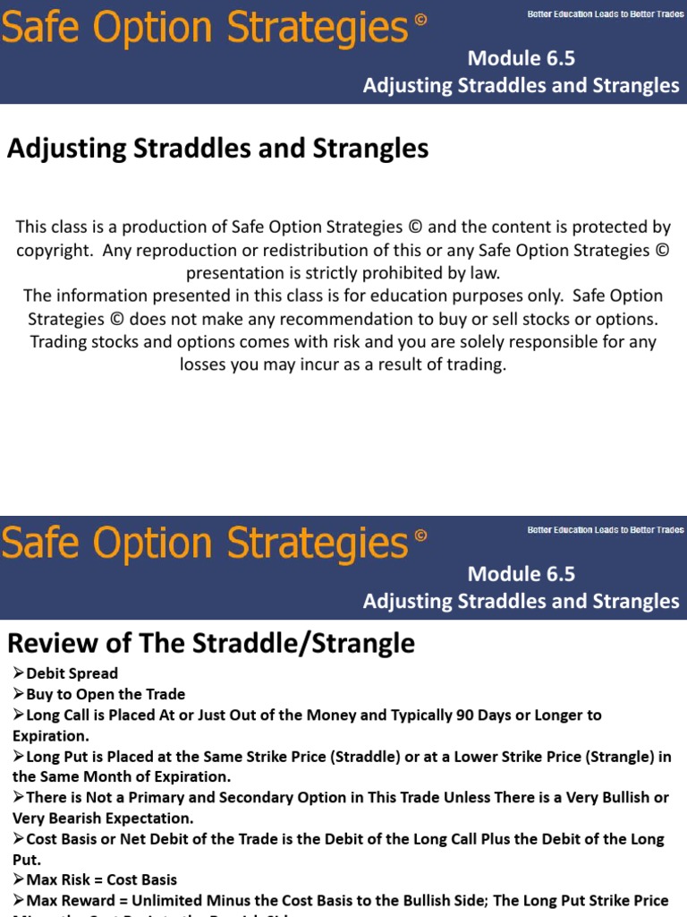 Adjusting Straddles and Strangles | PDF | Option (Finance) | Derivative ...