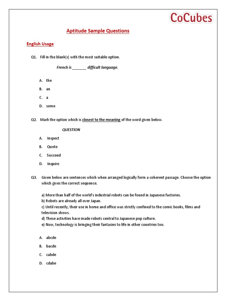 Aptitude Sample PDF | PDF | Question | Cognitive Science