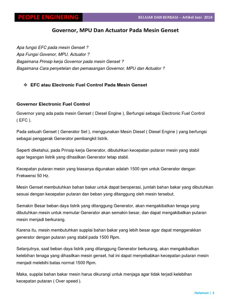 Fungsi Governor dan MPU pada Genset | PDF