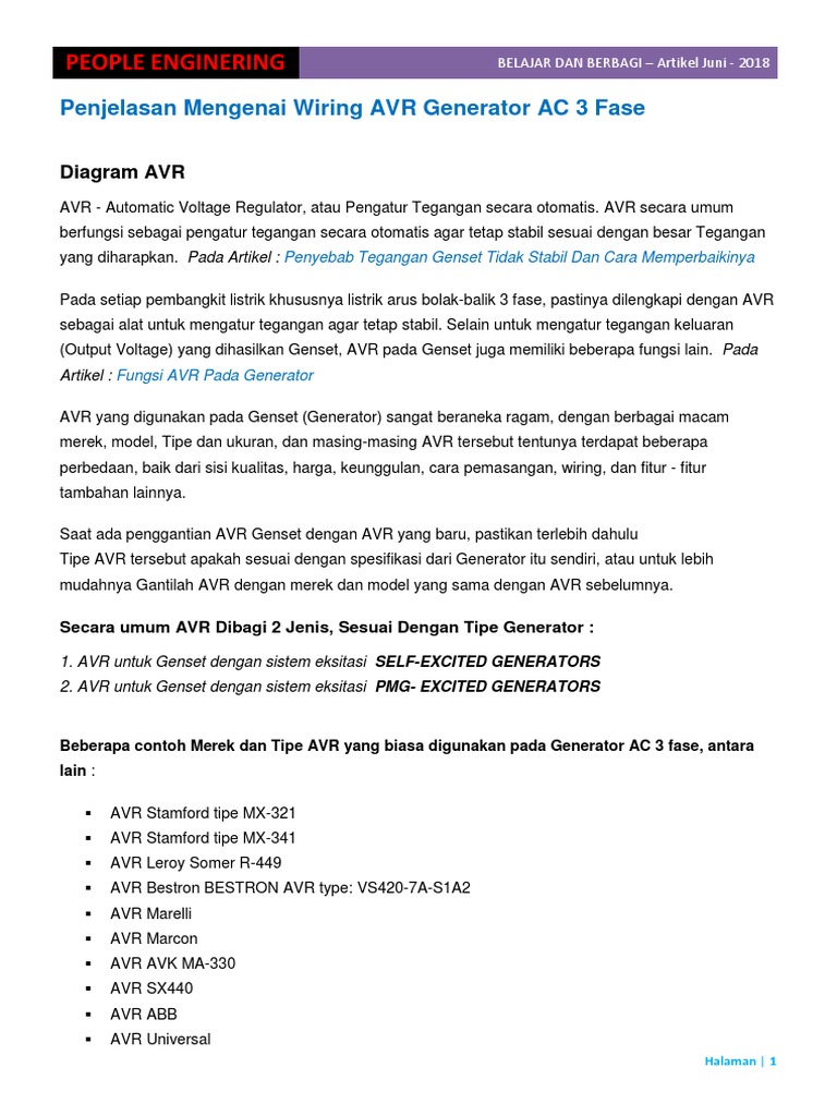7-6 Mengenal Wiring Diagram AVR Generator AC 3 Phase Dan Fungsinya | PDF