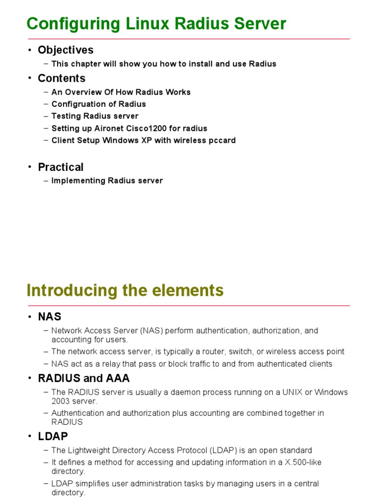 Configuring Linux Radius Server: - Objectives - Contents | PDF | Radius ...