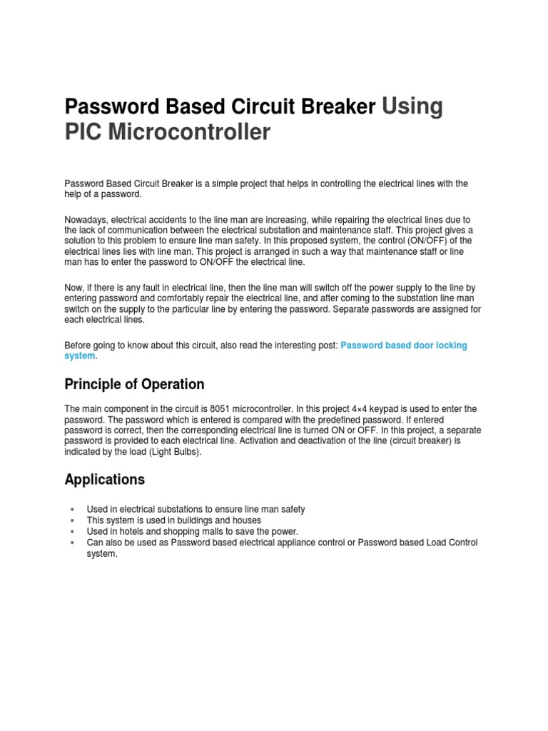 Password Based Circuit Breaker Using PIC Microcontroller | PDF