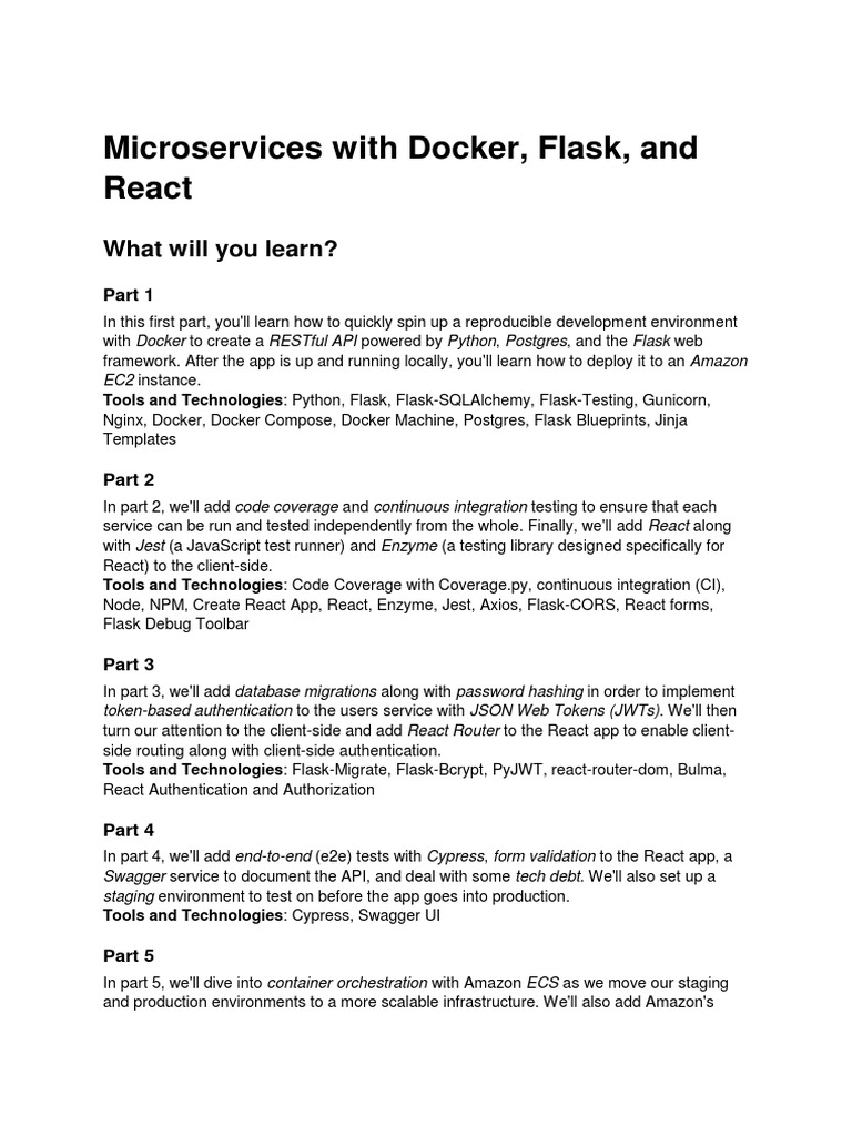 Microservices With Docker, Flask, and React | PDF | Information Technology | Computer Programming