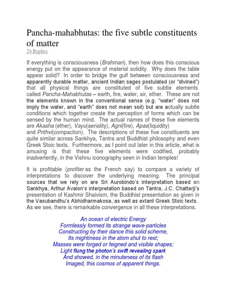 Pancha-Mahabhutas: The Five Subtle Constituents of Matter: Brahman ...