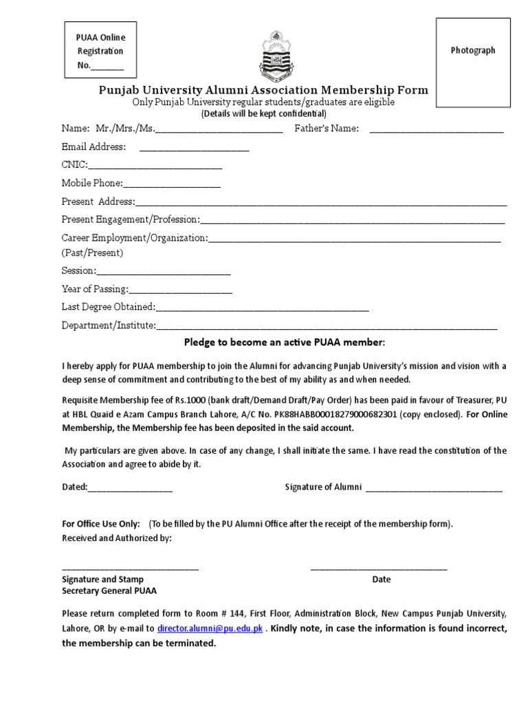 PU Alumni Association Membership Form | PDF | Government | Business
