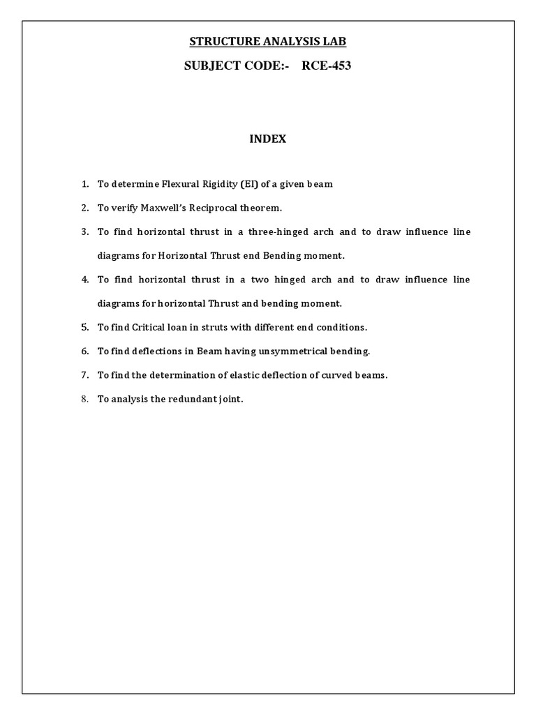 Structure Analysis Lab Subject Code:-Rce-453 | Download Free PDF ...