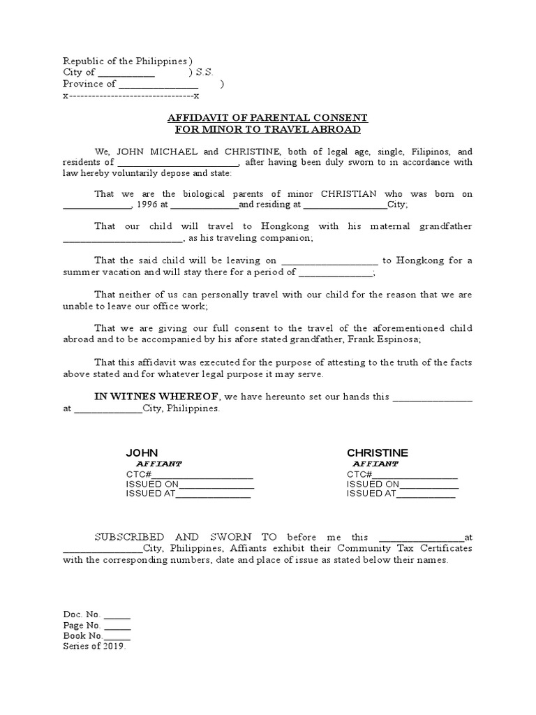 Affidavit for Minor's Travel Consent | PDF