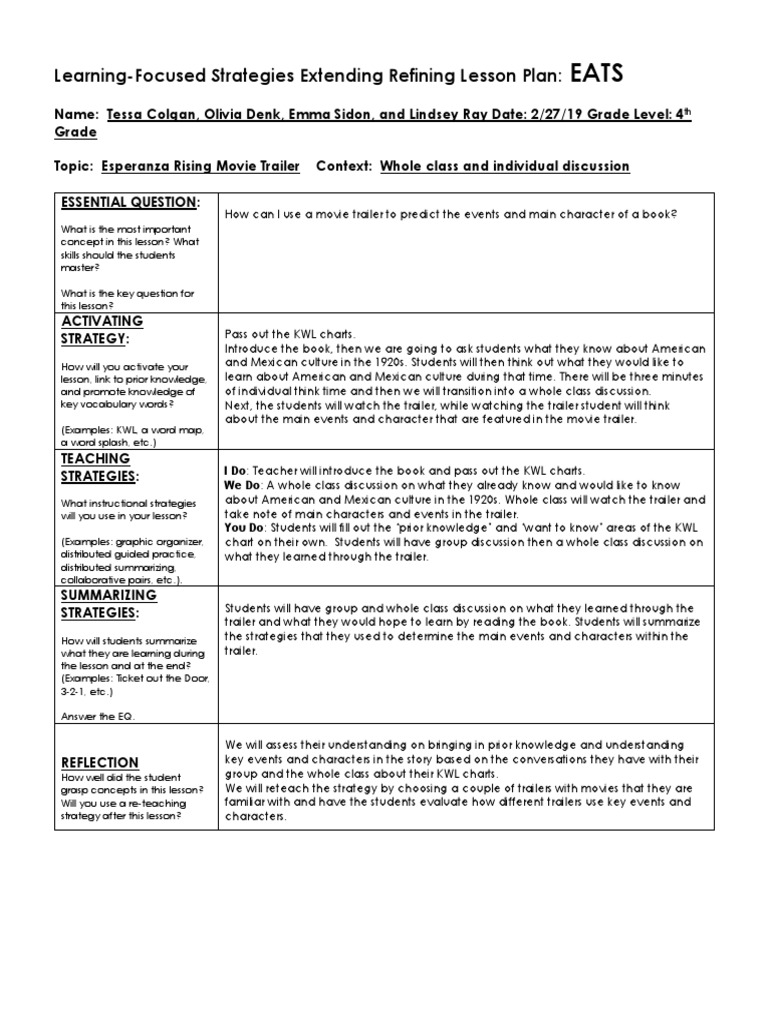 Esperanza Rising Eats Lesson Plan | PDF | Semiotics | Educational ...