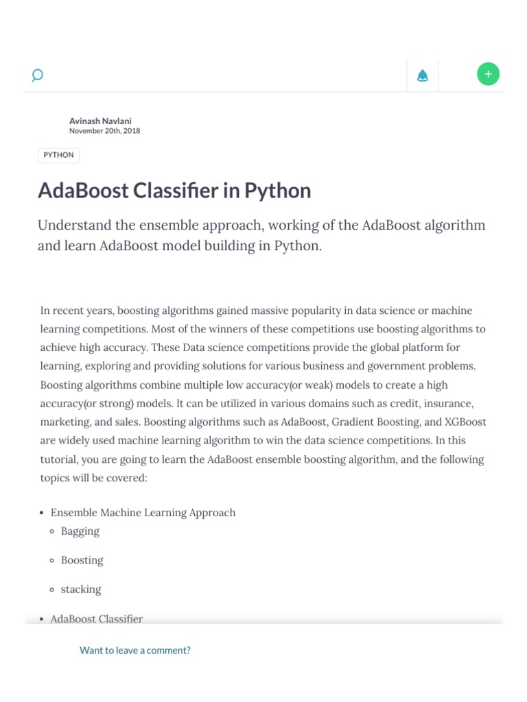 AdaBoost Classifier in Python (Article) - DataCamp | PDF | Machine Learning | Algorithms And ...