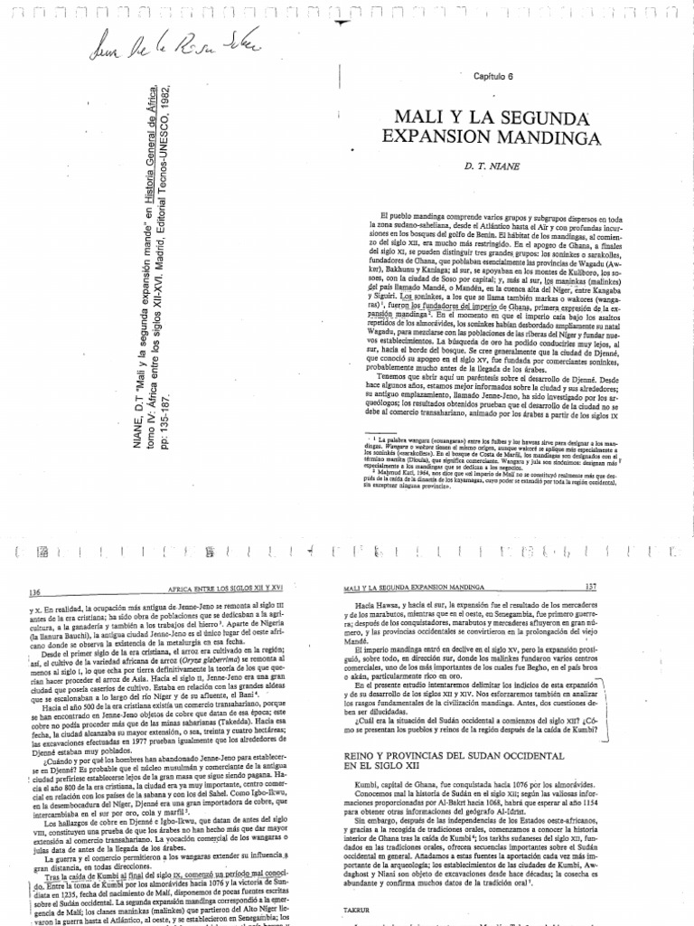Niane. Mali y La Segunda Expansión Mandé | PDF