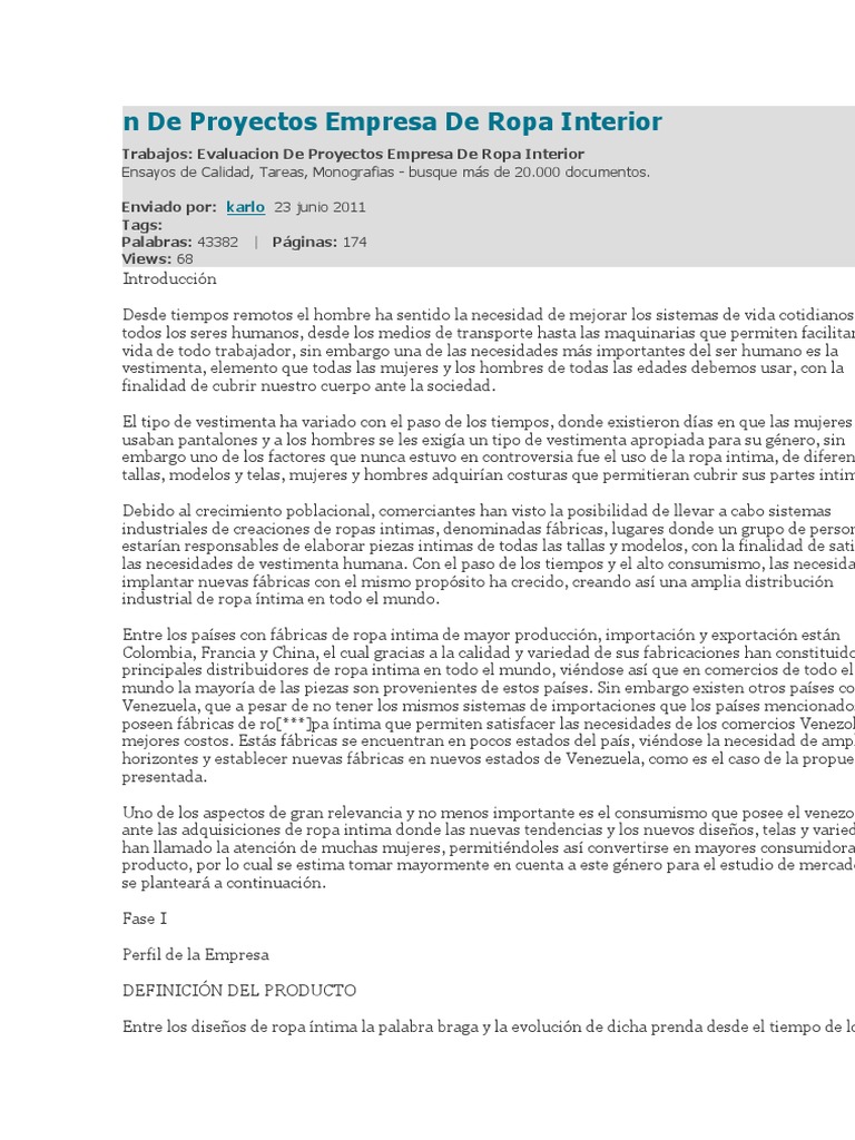Modelo Proyecto Fabrica de Ropa | PDF | Bragas | Microeconomía