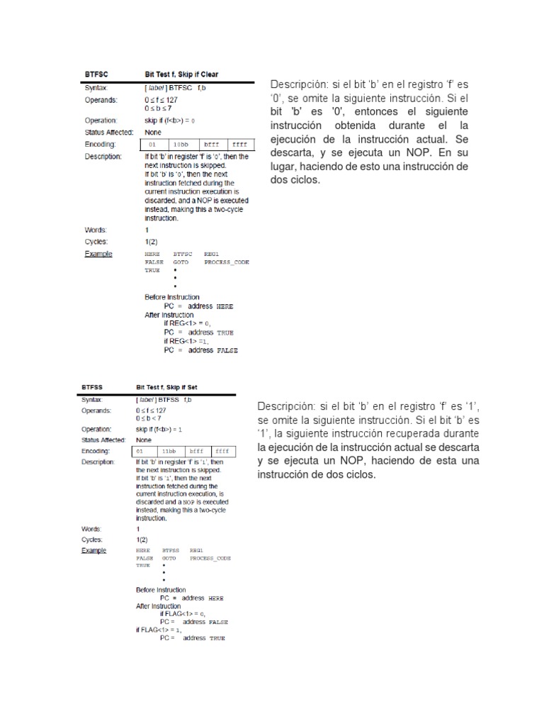 Instrucciones BTFSC y BTFSS | PDF | Programación de computadoras ...