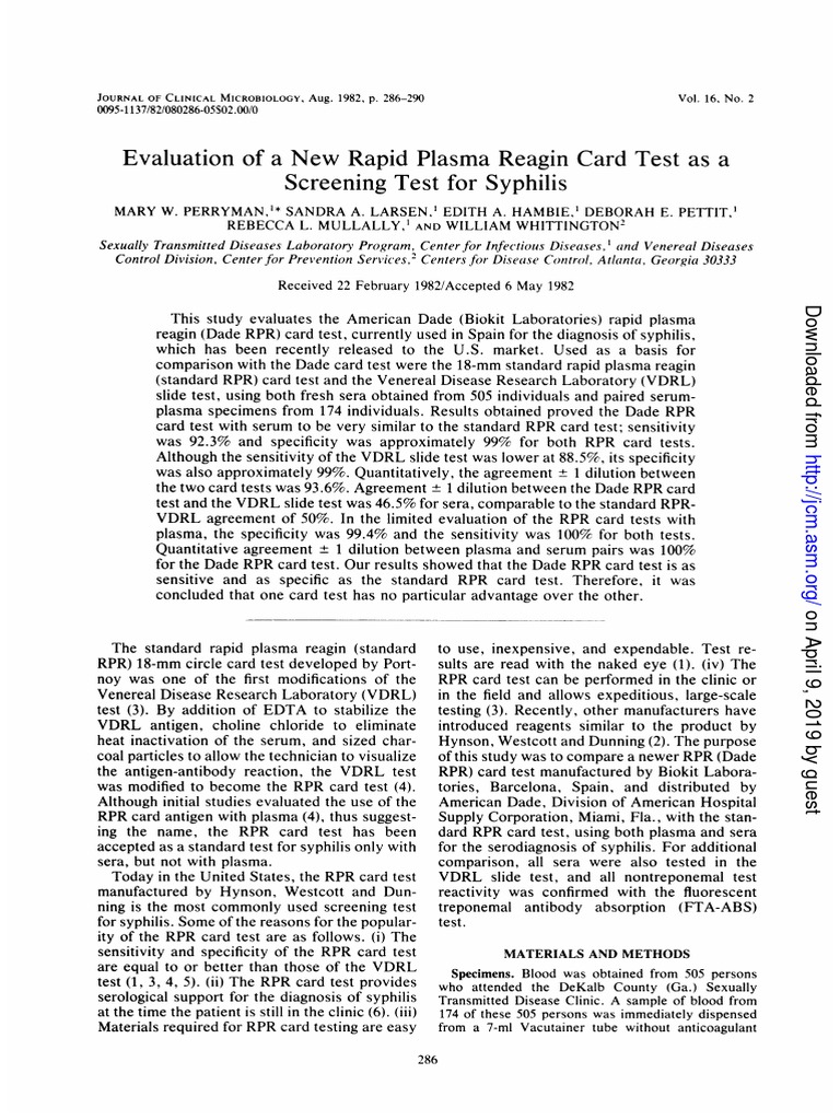 Evaluation of a New Rapid Plasma Reagin Card Test as a Screening Test ...