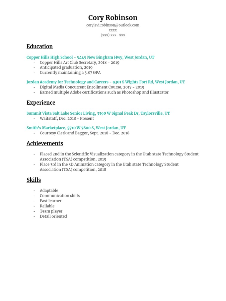 Cory Robinson's Education and Experience Resume | PDF