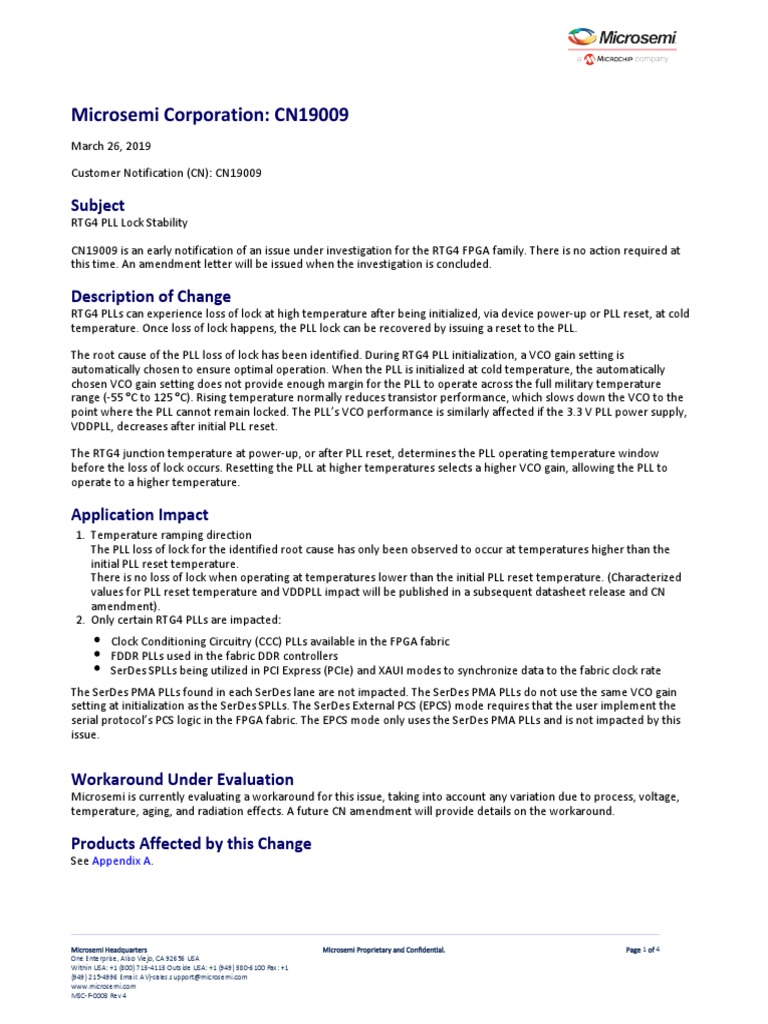 Microsemi CN19009 RTG4 PLL Lock Stability | PDF | Electronic Design ...