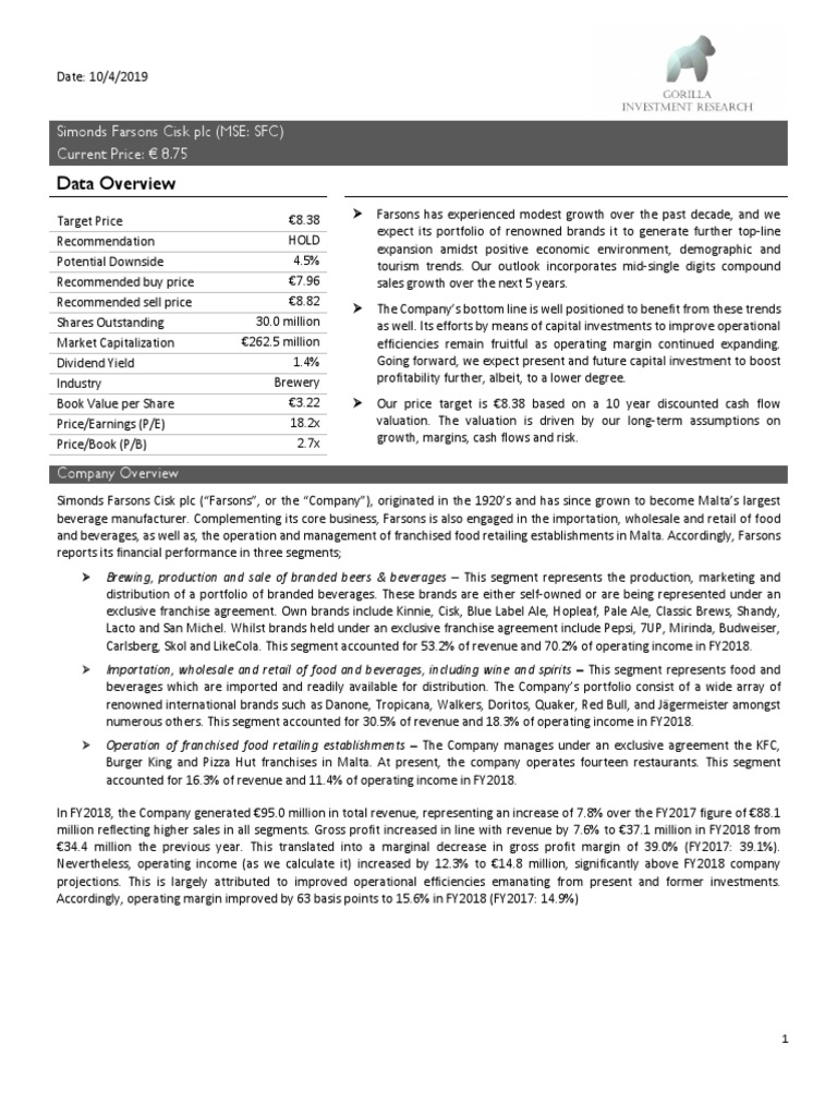 Simonds Farsons Cisk PLC - Report - Final | PDF | Cost Of Capital ...
