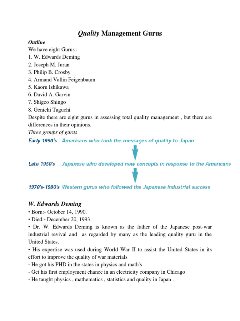 Key Quality Management Gurus Explained | PDF | Quality | Production And ...