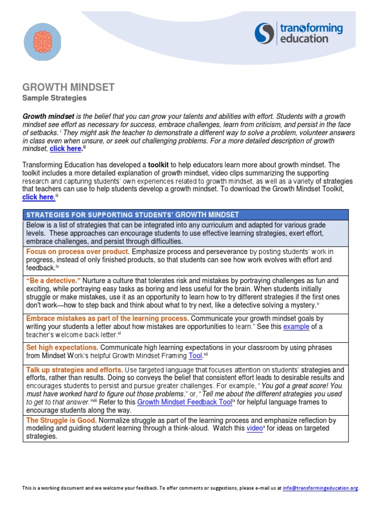 Growth Mindset Strategies for Educators | PDF | Mindset | Behavior ...