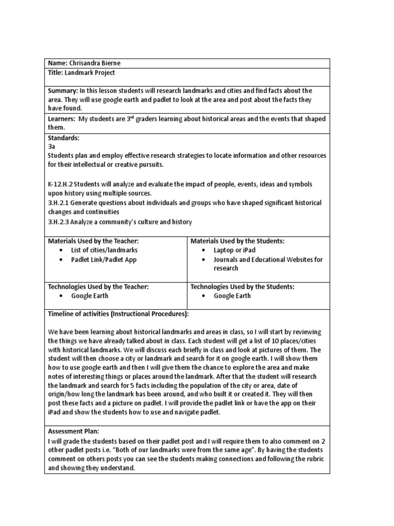 Landmark Lesson Plan | PDF | Education Theory | Change