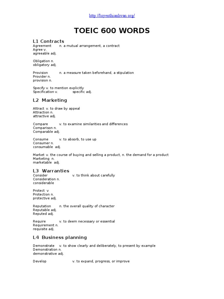 TOEIC 600 Vocabulary Overview | PDF | Anxiety | Apprenticeship