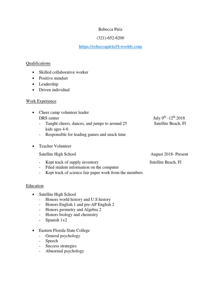 Rebeccas Resume | PDF | Learning | Behavior Modification