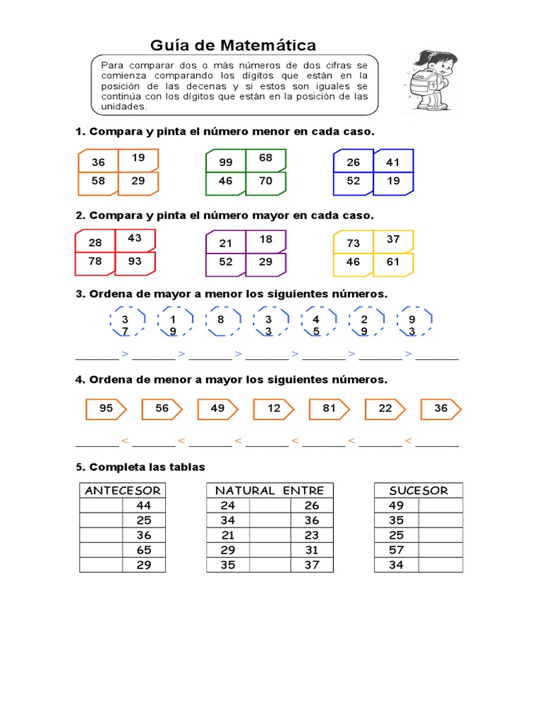 Comparar y Ordenar Numeros Del 0 Al 100 | PDF