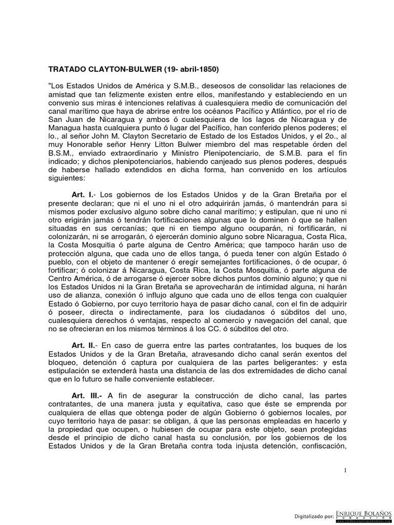 Tratado Clayton-Bulwer: Resumen y Consecuencias | PDF | Nicaragua ...