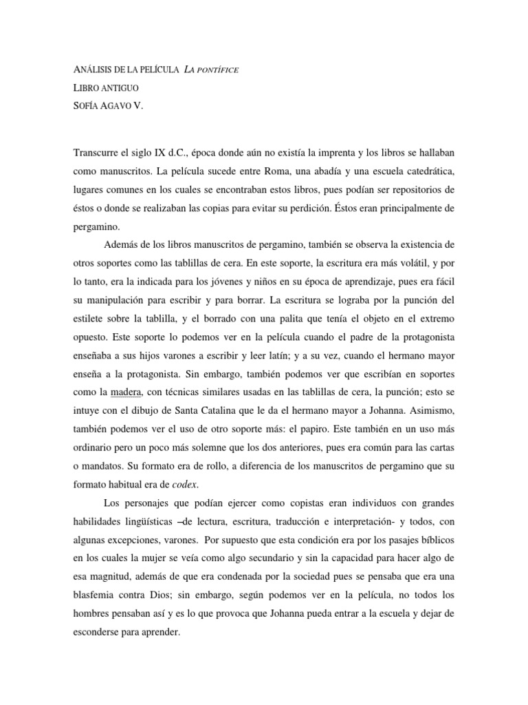 Critica A La Pelicula de La Pontifice | PDF | Manuscrito | Libros
