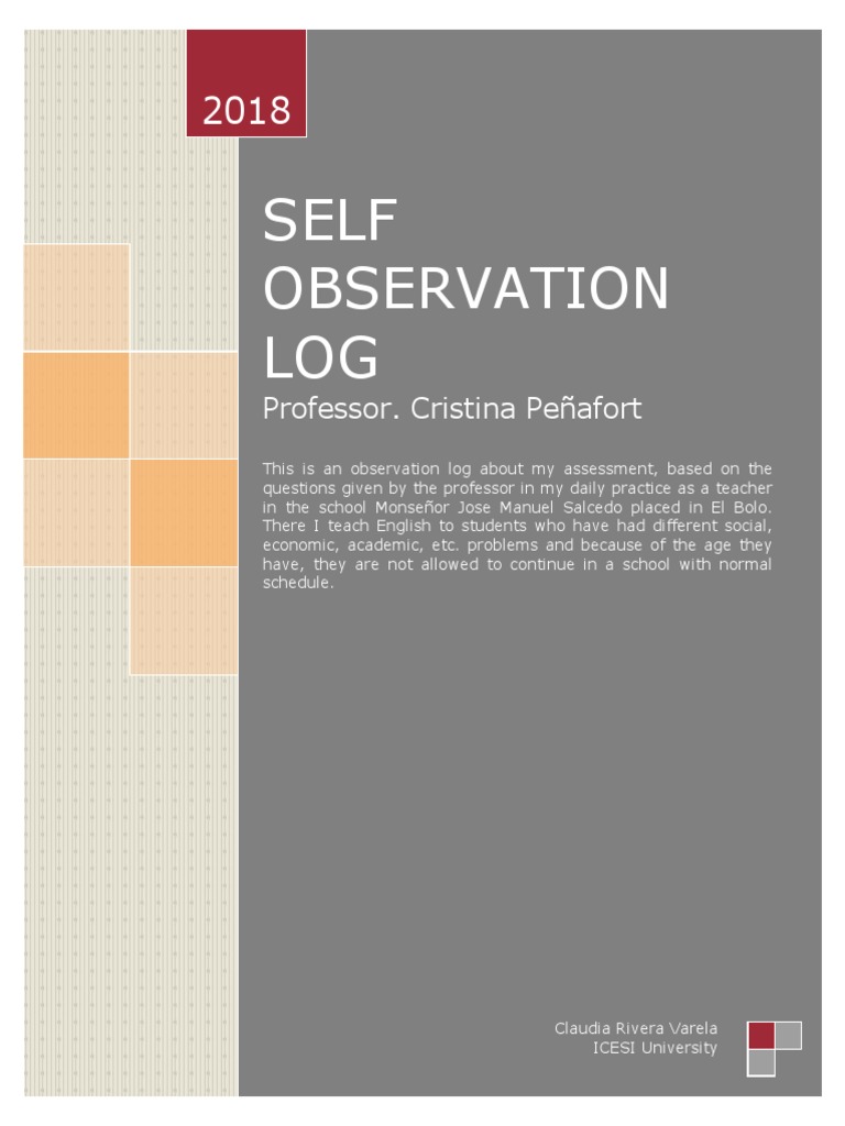 Self Observation LOG: Professor. Cristina Peñafort | PDF | English ...