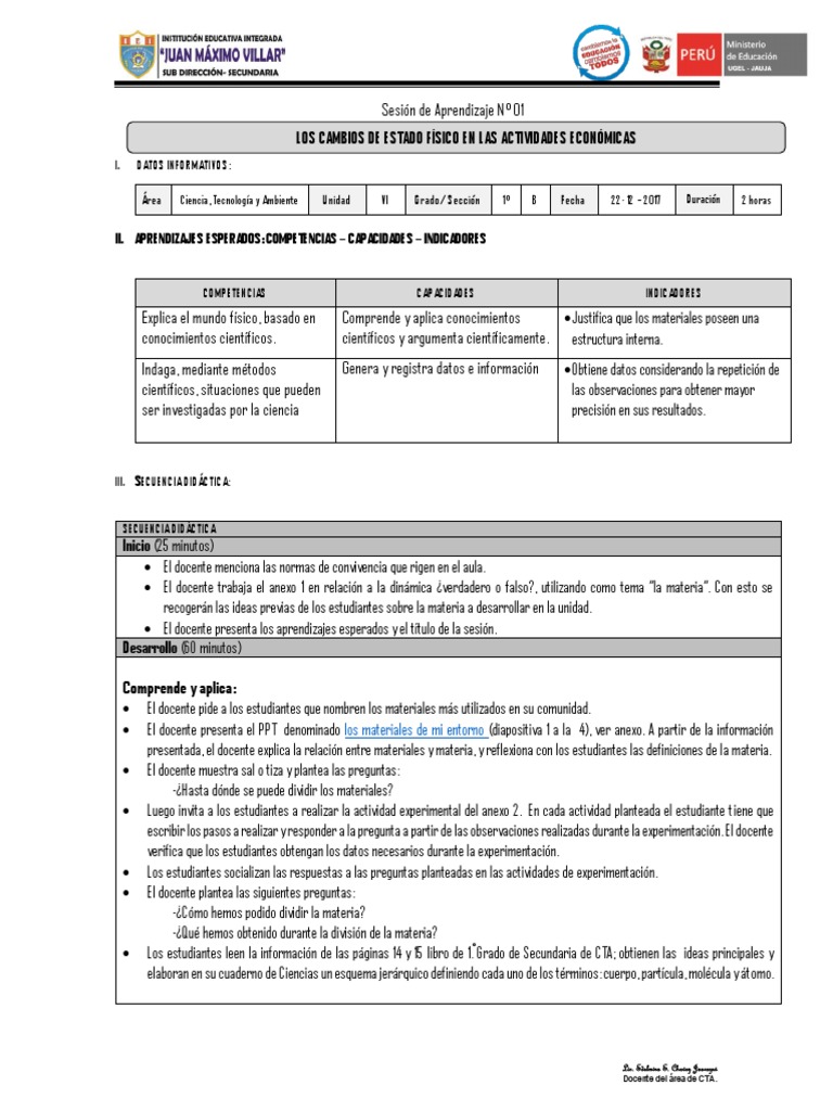 Unidad 6 Sesion 1 Primer Grado | PDF | Science | Salón de clases