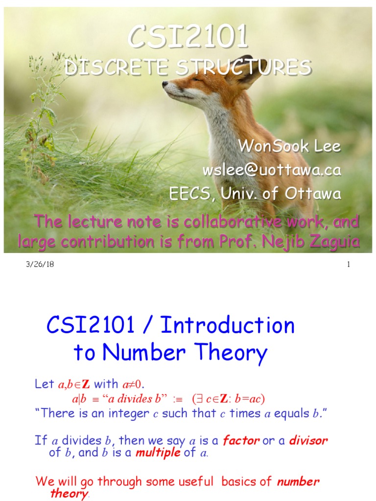 Discrete Structures: Wonsook Lee Wslee@Uottawa - Ca Eecs, Univ. of Ottawa | PDF | Prime Number ...