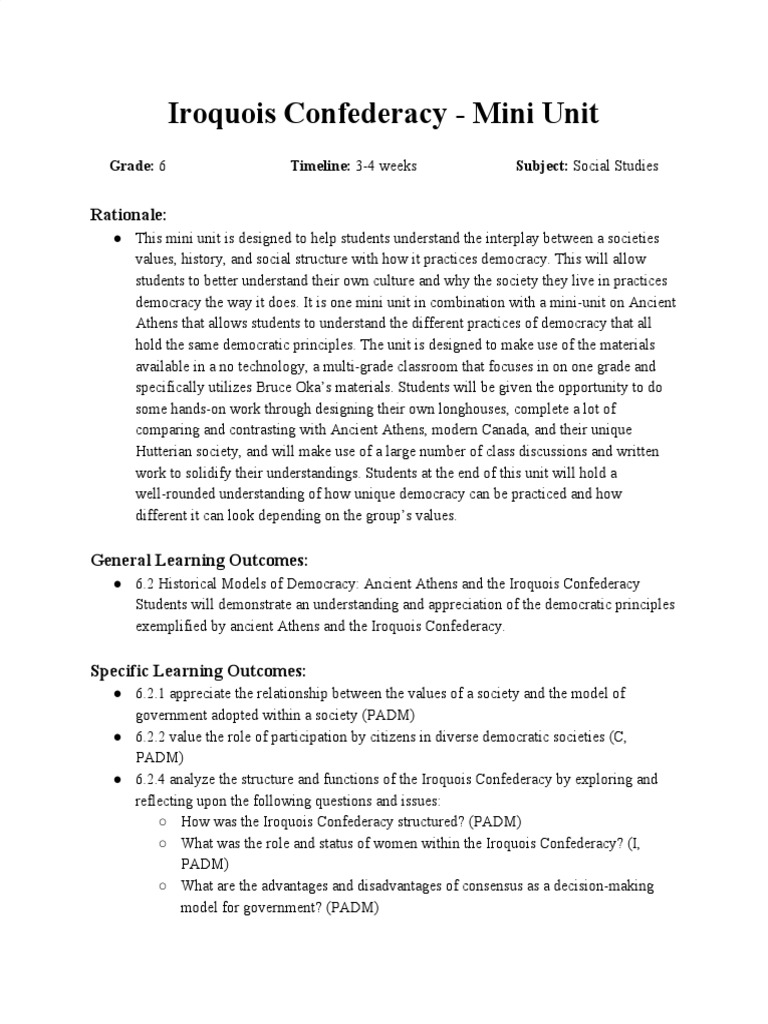 Iroquois Confederacy Mini Unit | PDF | Iroquois | Consensus Decision Making