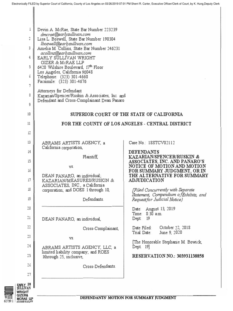 Abrams V Panaro MSJ | PDF | Summary Judgment | Fiduciary
