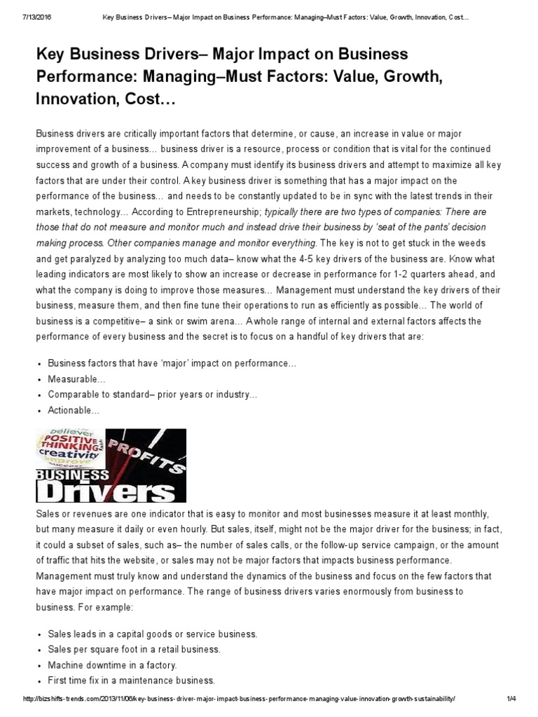 Key Business Drivers - Major Impact On Business Performance - Managing ...