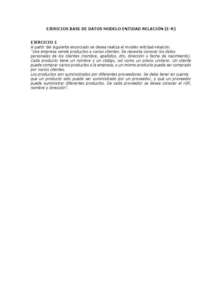 Ejericios Base de Datos Modelo Entidad Relación | PDF | Coche | Bases ...