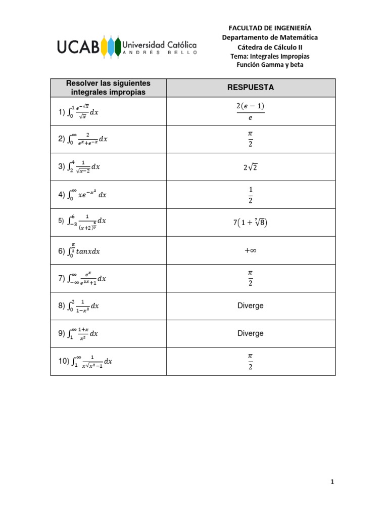 Cálculo II-Integrales Impropias, Gama y Beta | PDF | Integral ...