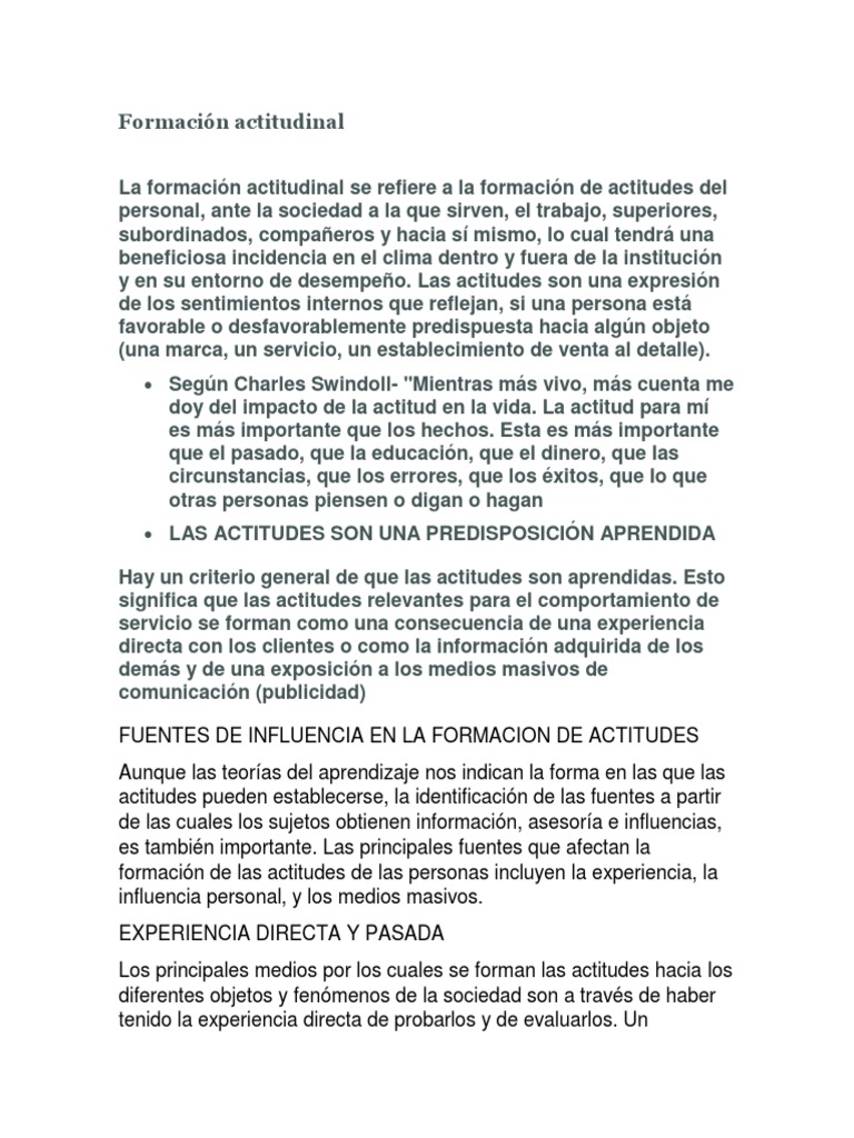 Formacion Actitudinal | PDF | Actitud (psicología) | Comportamiento