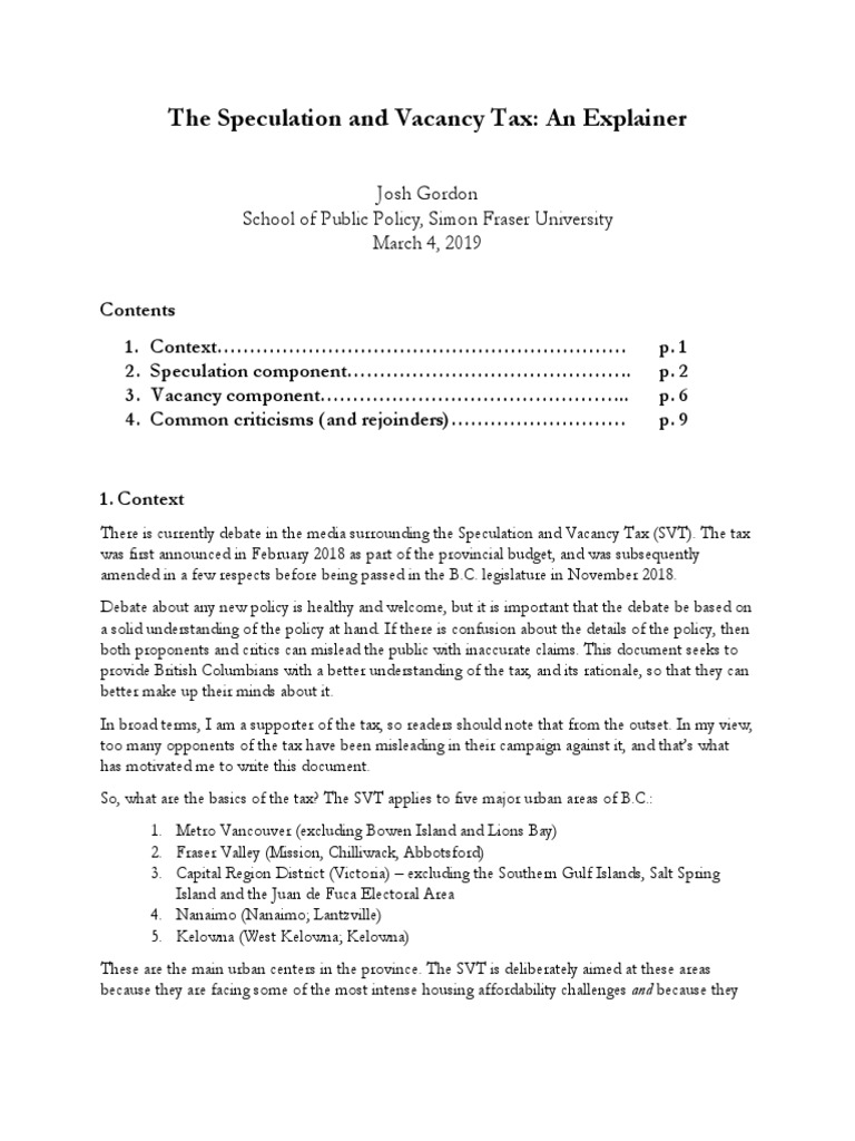 BC's Speculation & Vacancy Tax Guide | PDF | Renting | Taxes