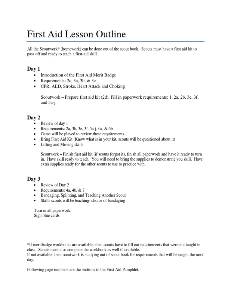 First Aid MB Lesson Outline | PDF | First Aid | Medical Specialties