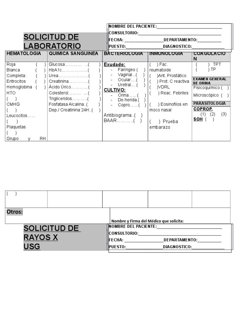 Solicitud de Laboratorio | PDF | Anatomia animal | Fluidos corporales