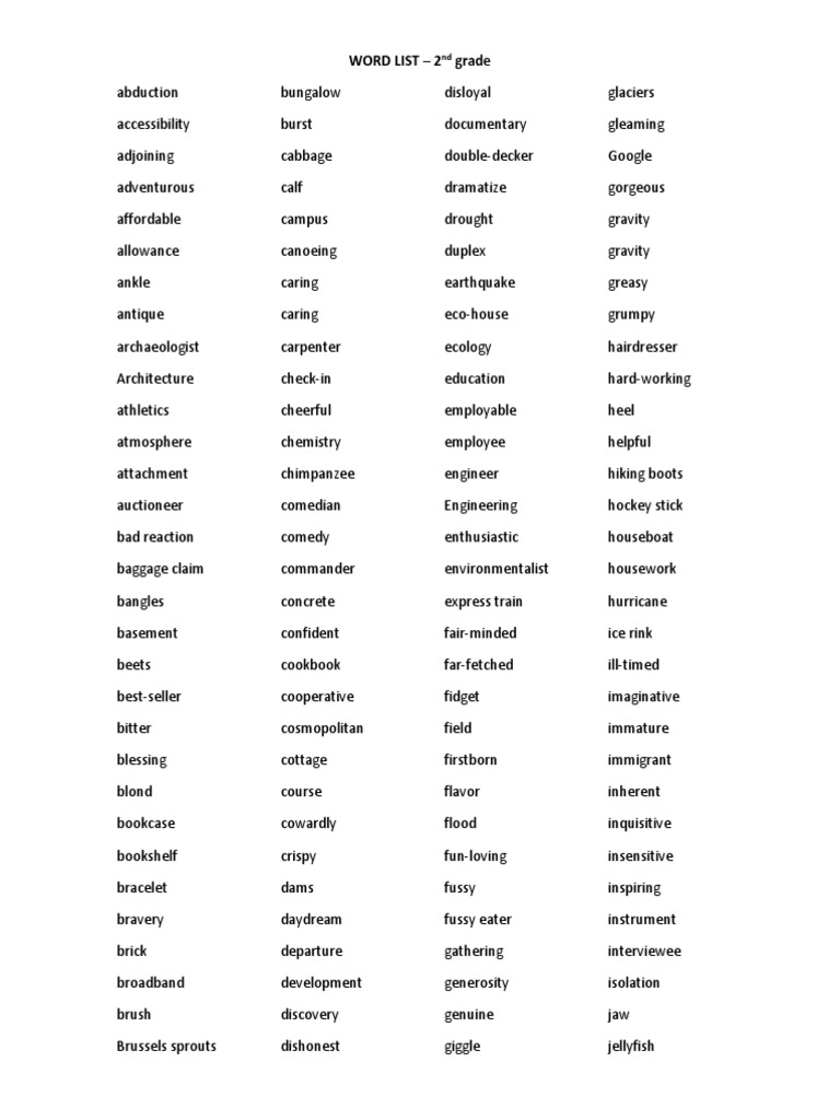 Lista de Palabras 2do Grado | PDF | Nature